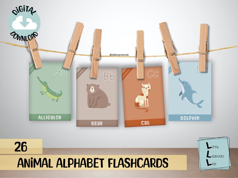 Printable Animal Alphabet Flash Cards A-Z Flashcards Rainbow - Etsy