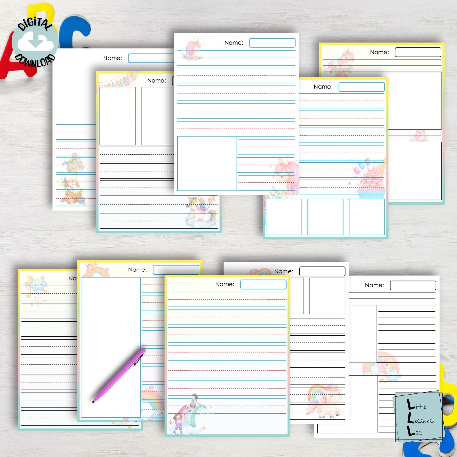 PRINTABLE Set of Primary Lined Paper, Letter Sized Pages, Lined Paper ...