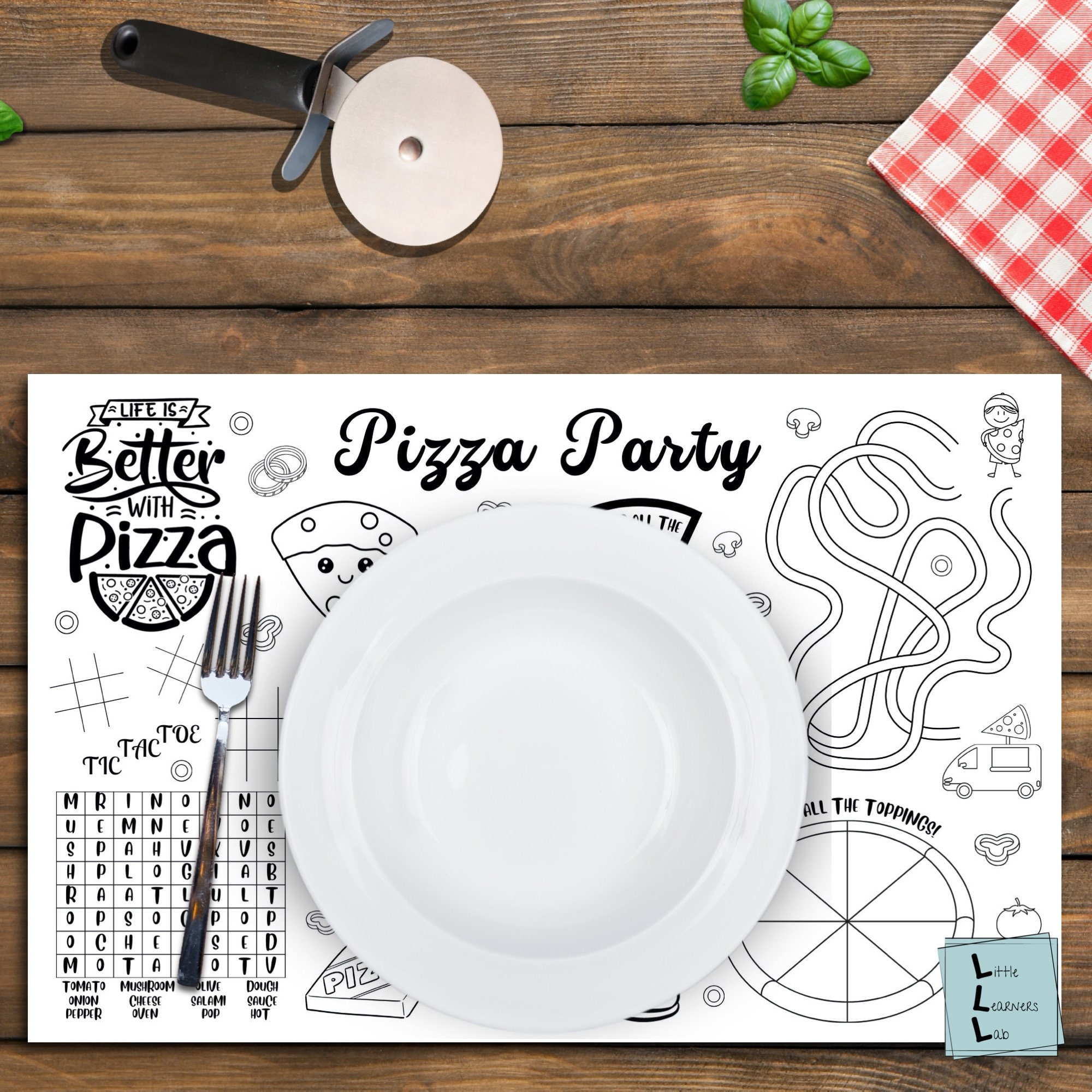 Pizza Birthday Party Coloring Placemat, Pizza Party Birthday, Kids ...