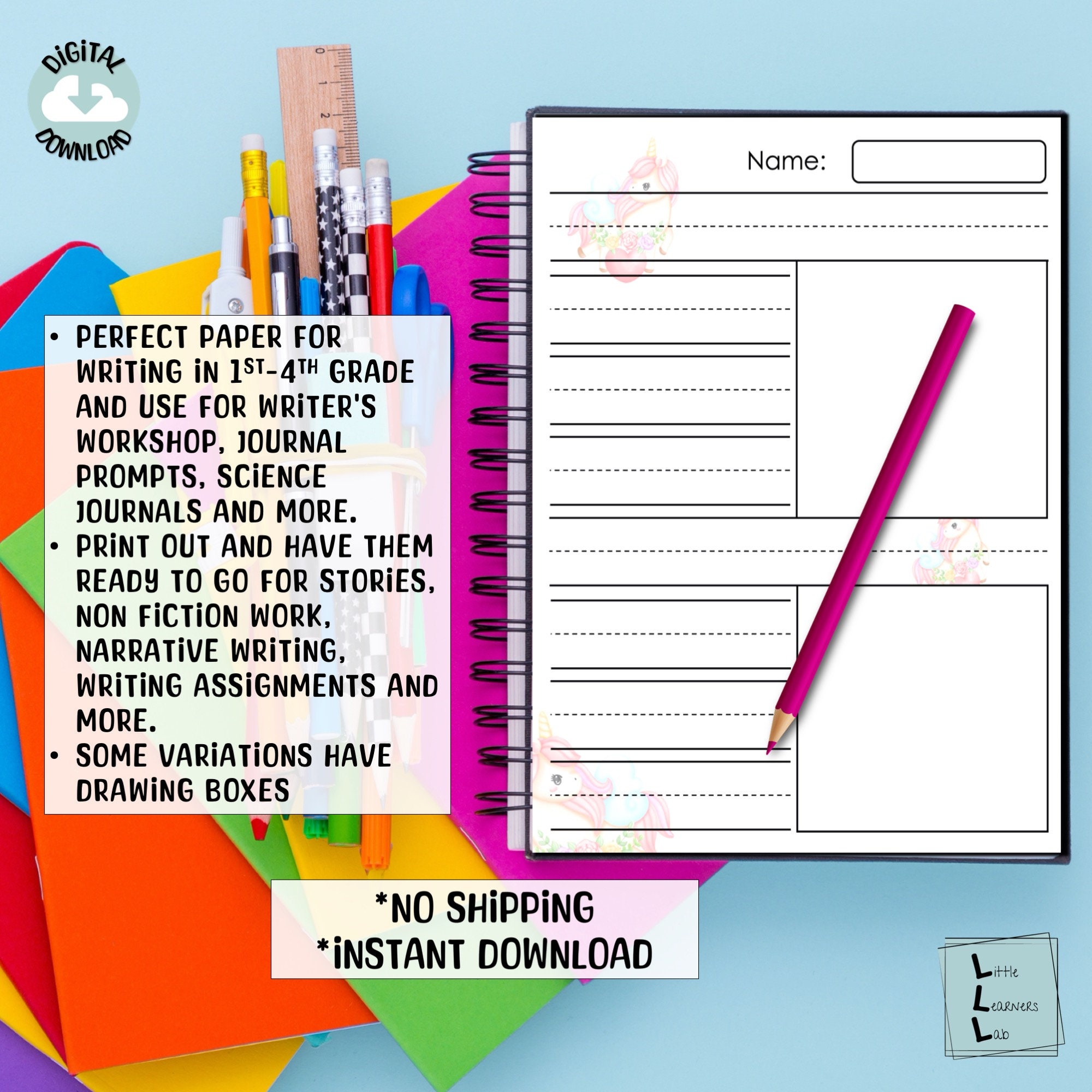 PRINTABLE Set of Primary Lined Paper, Letter Sized Pages, Lined Paper ...