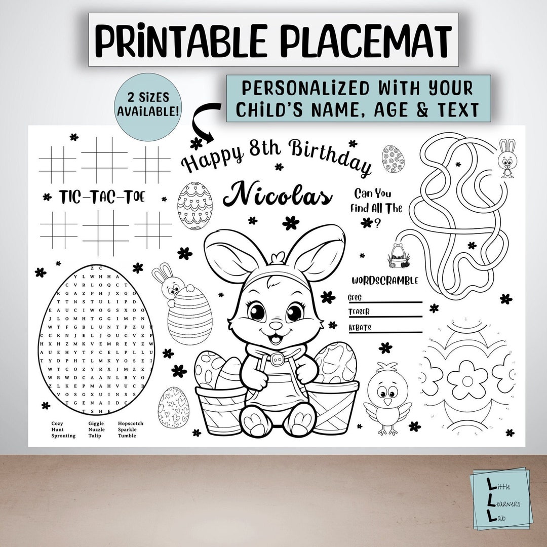 Easter Activity Placemat, Spring Coloring Placemat, Easter Activity for ...