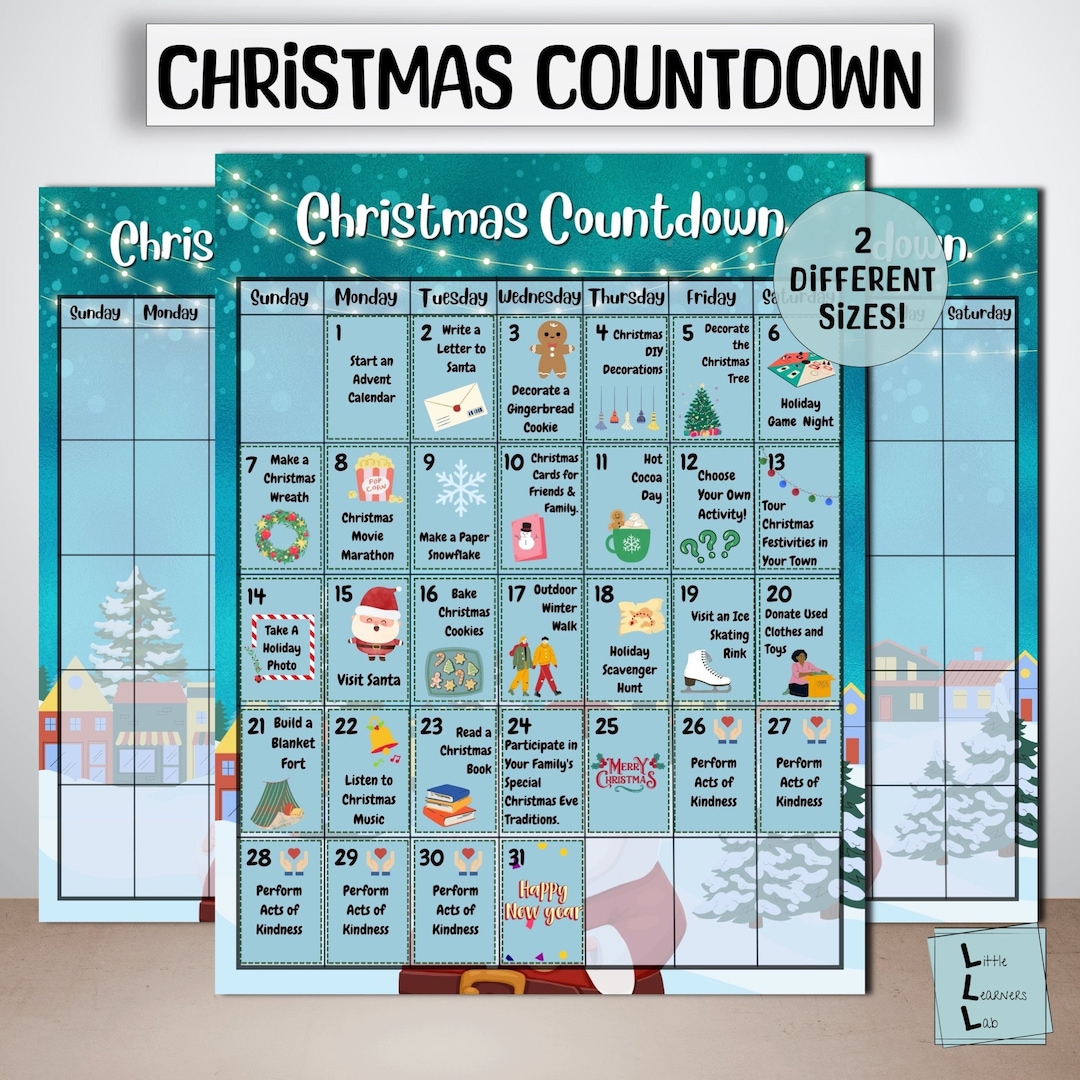 Christmas Countdown Printable, Holiday Advent Calendar, Kids Christmas ...