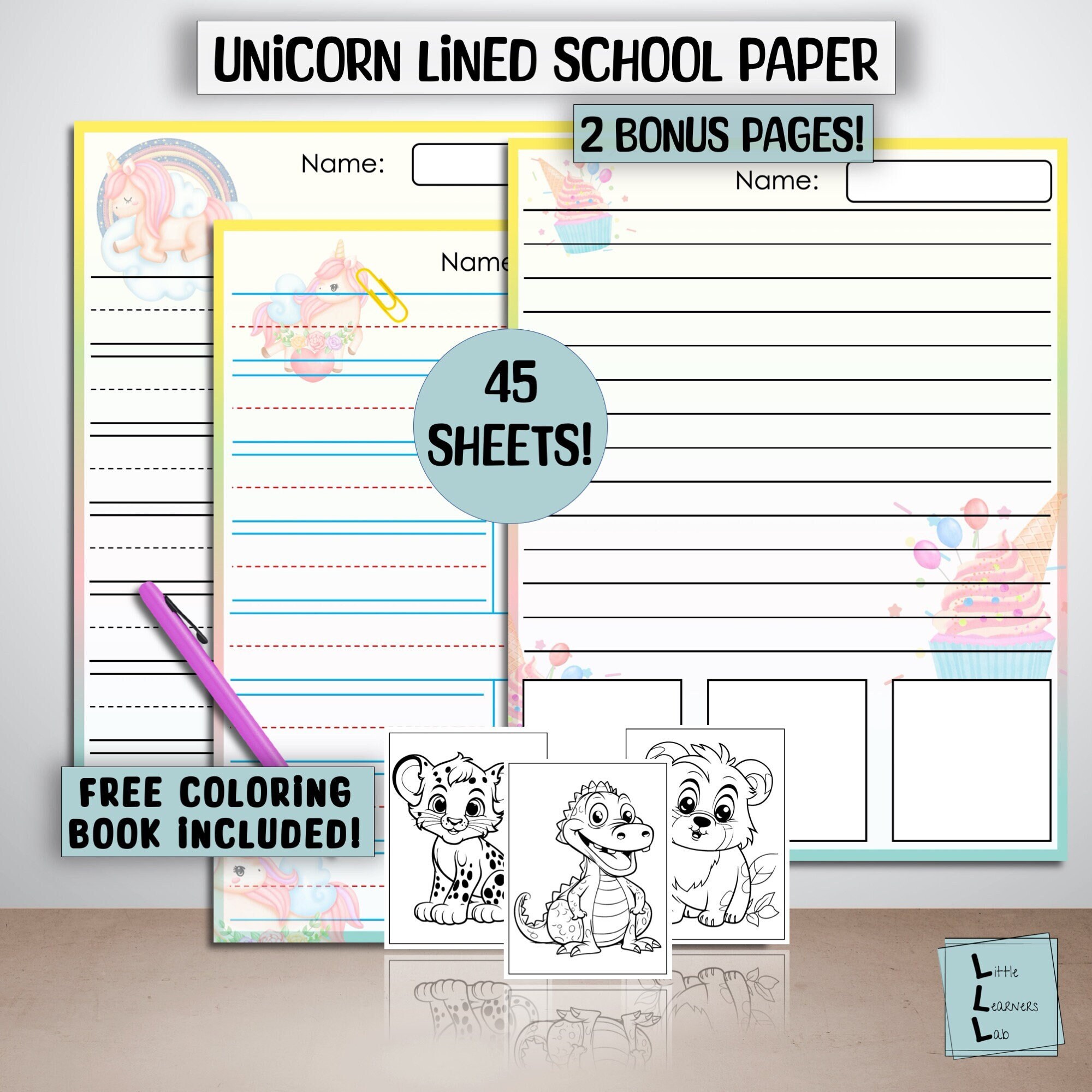 PRINTABLE Set of Primary Lined Paper, Letter Sized Pages, Lined Paper ...