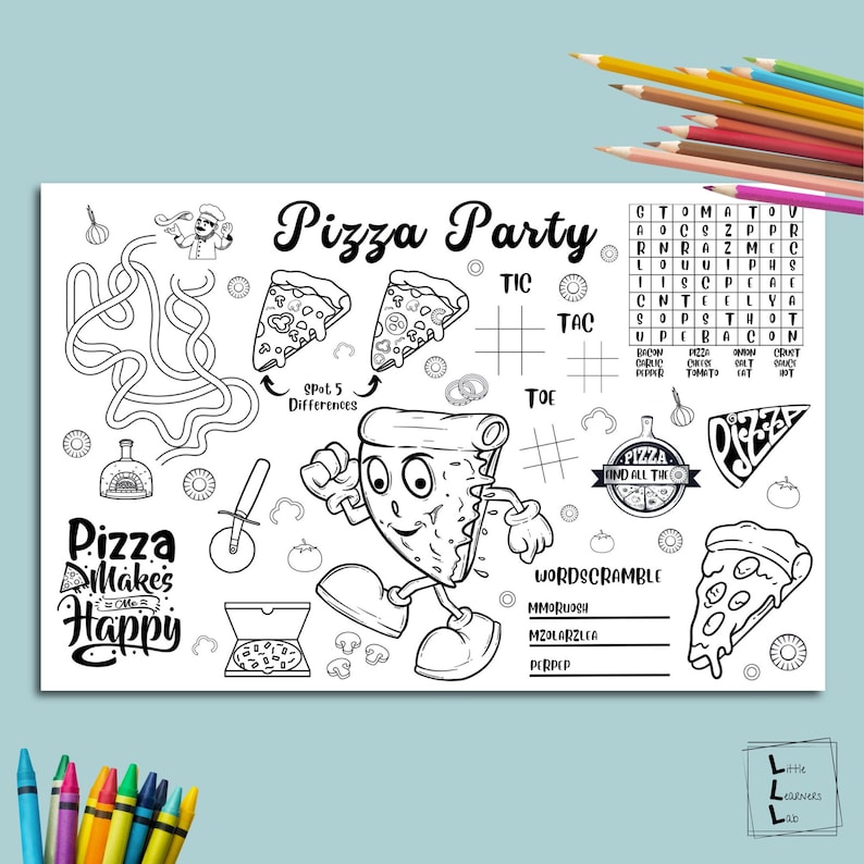 Pizza Party Coloring Placemat, Kids Birthday Game (digital Download) - Etsy