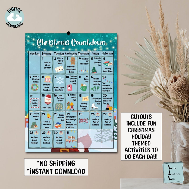 Christmas Countdown Printable, Holiday Advent Calendar, Kids Christmas ...