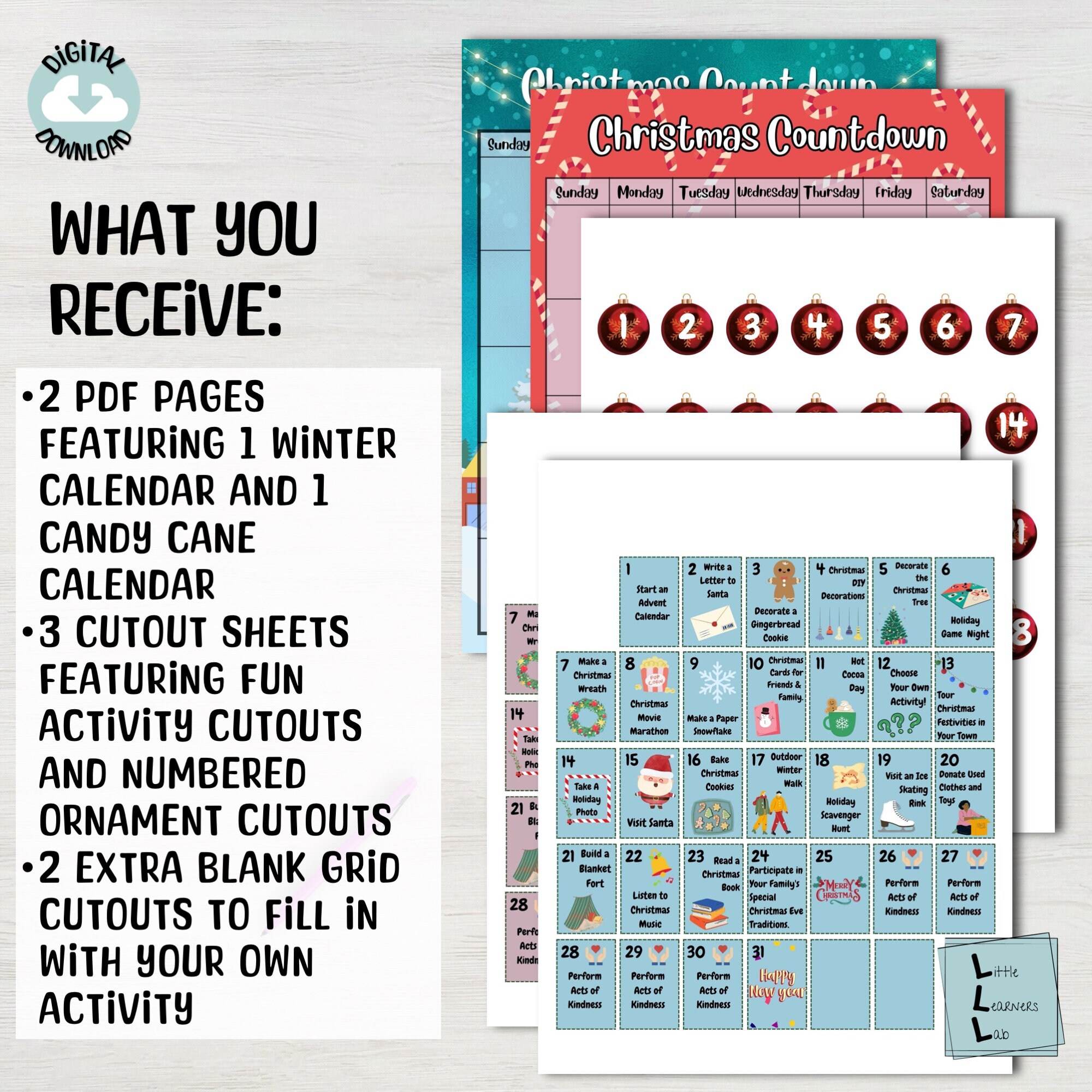 Christmas Countdown Printable, Holiday Advent Calendar, Kids Christmas ...