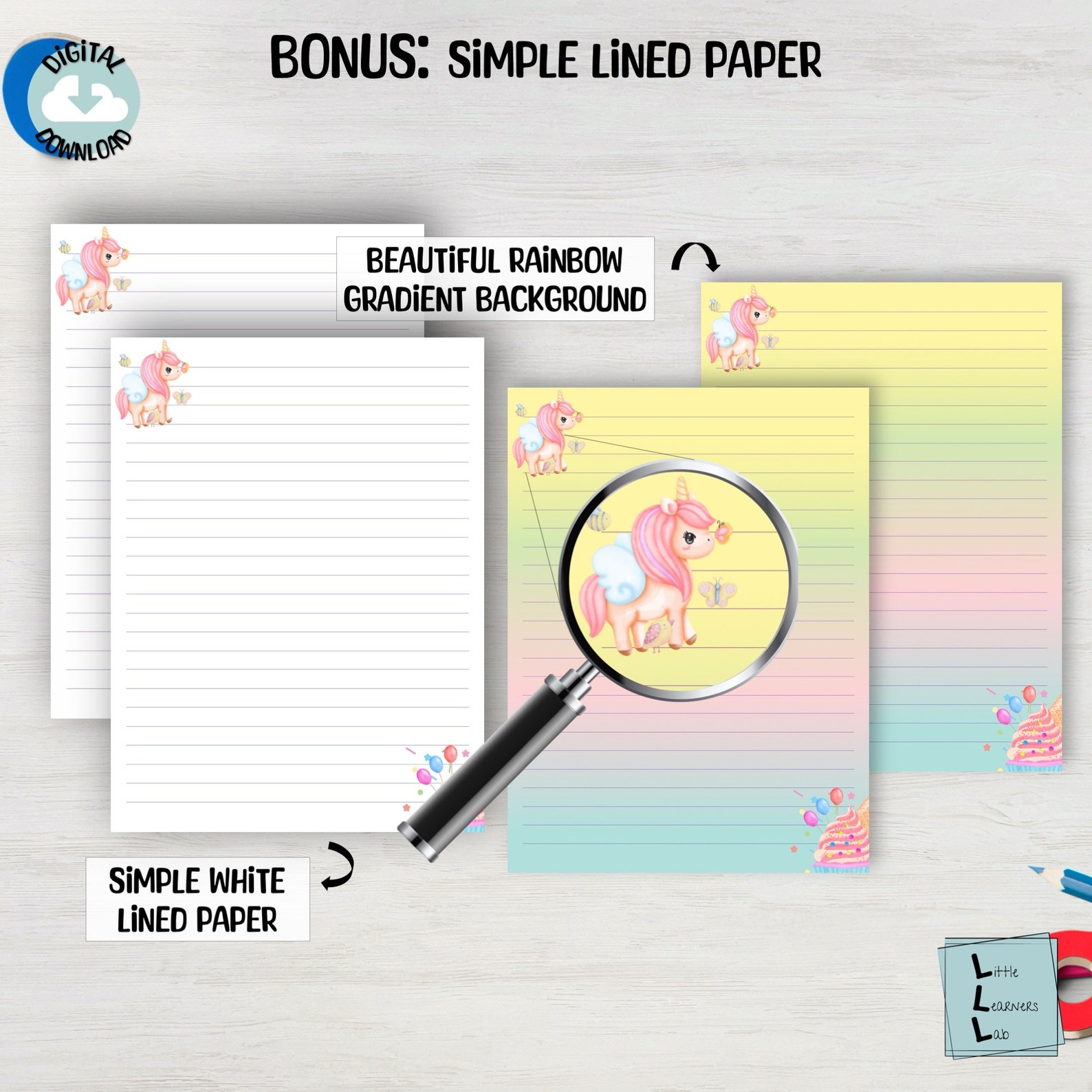 PRINTABLE Set of Primary Lined Paper, Letter Sized Pages, Lined Paper ...