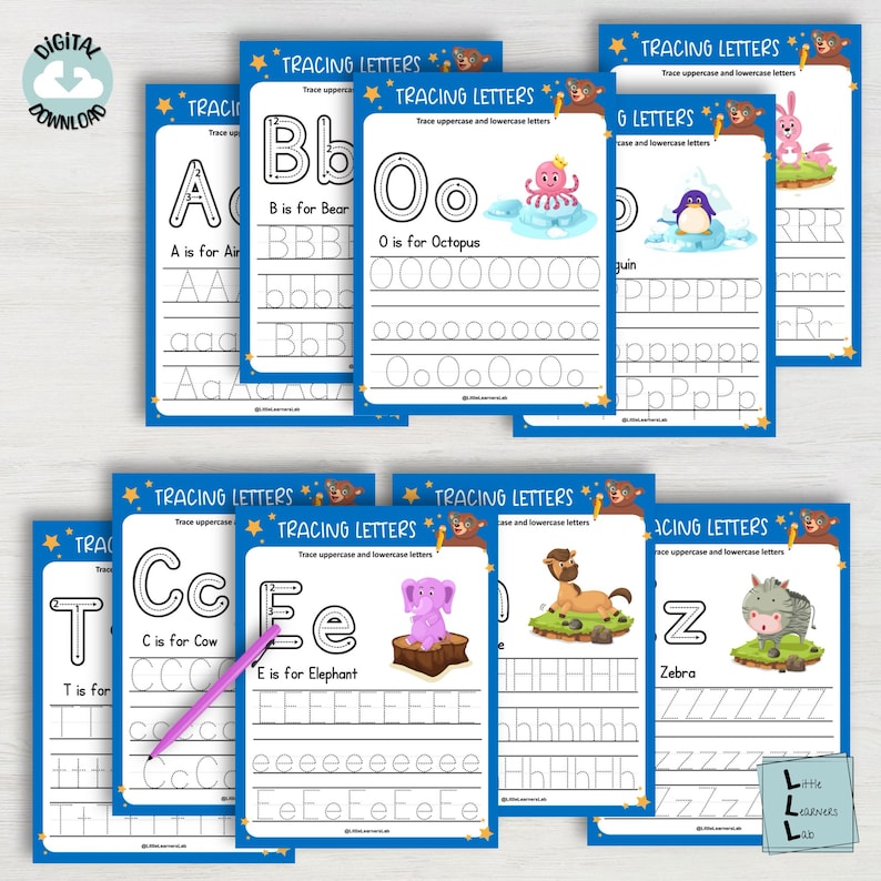 26 Printable Alphabet Tracing Worksheets, ABC Handwriting Practice ...