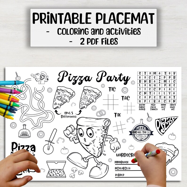Pizza Birthday Party Coloring Placemat, Pizza Party Birthday, Kids ...