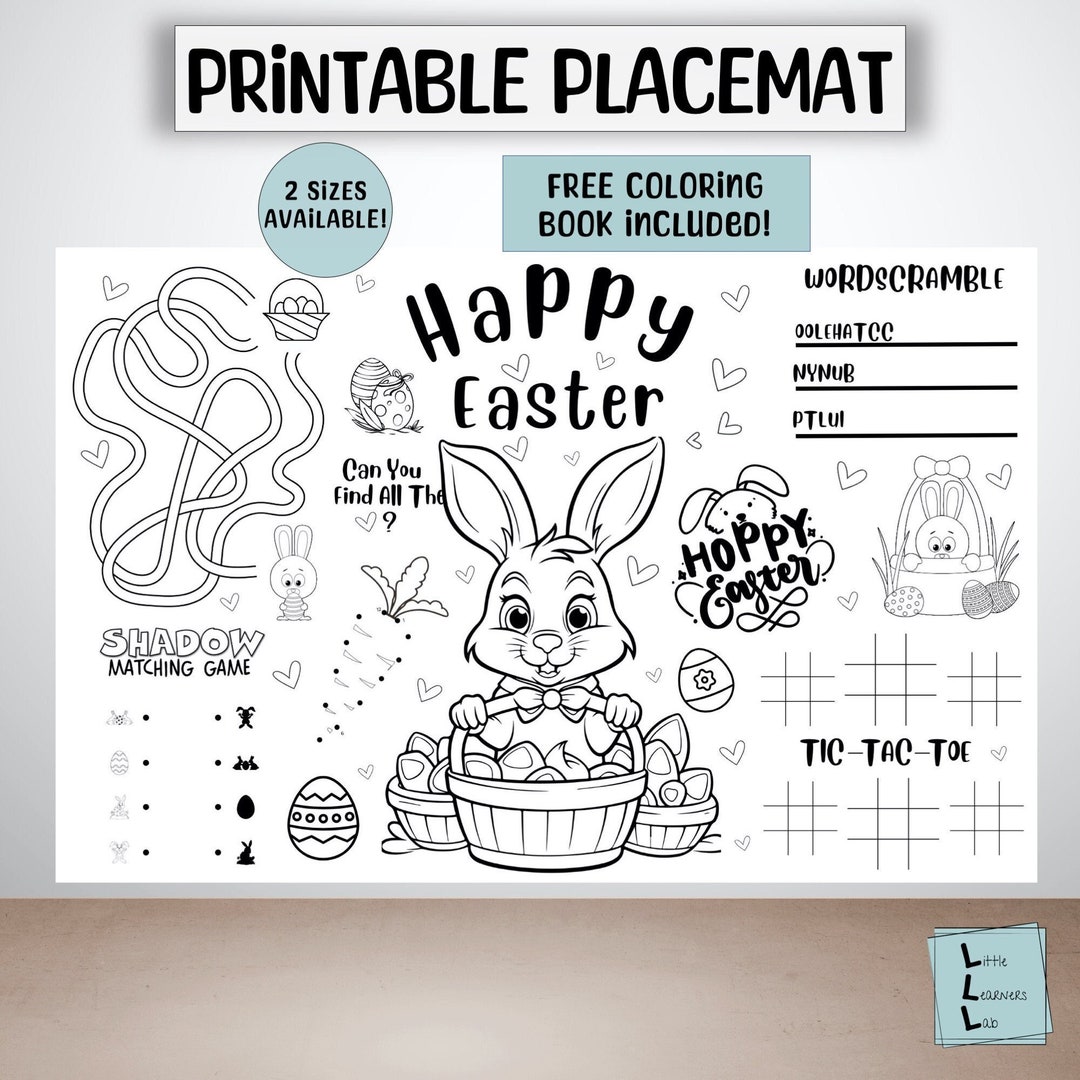 Easter Birthday Party Coloring Placemat, Easter Gift, Kids Easter Game ...