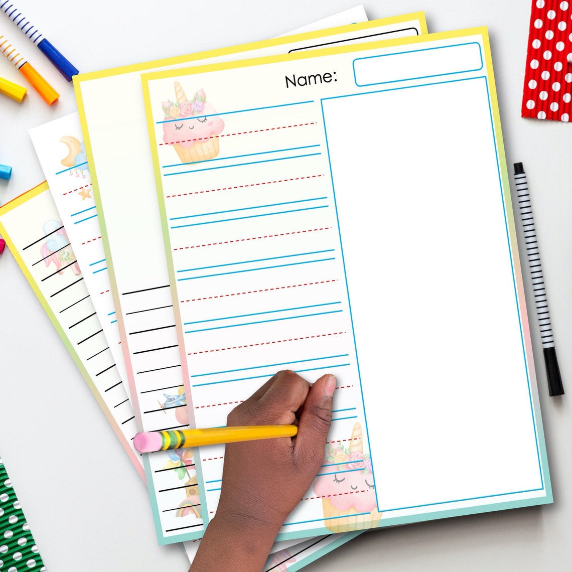 PRINTABLE Set of Primary Lined Paper, Letter Sized Pages, Lined Paper ...