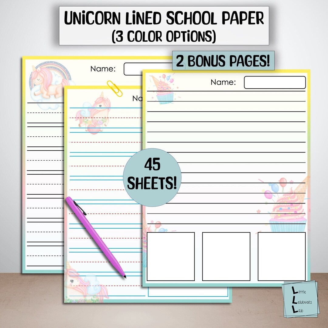 PRINTABLE Set of Primary Lined Paper, Letter Sized Pages, Lined Paper ...