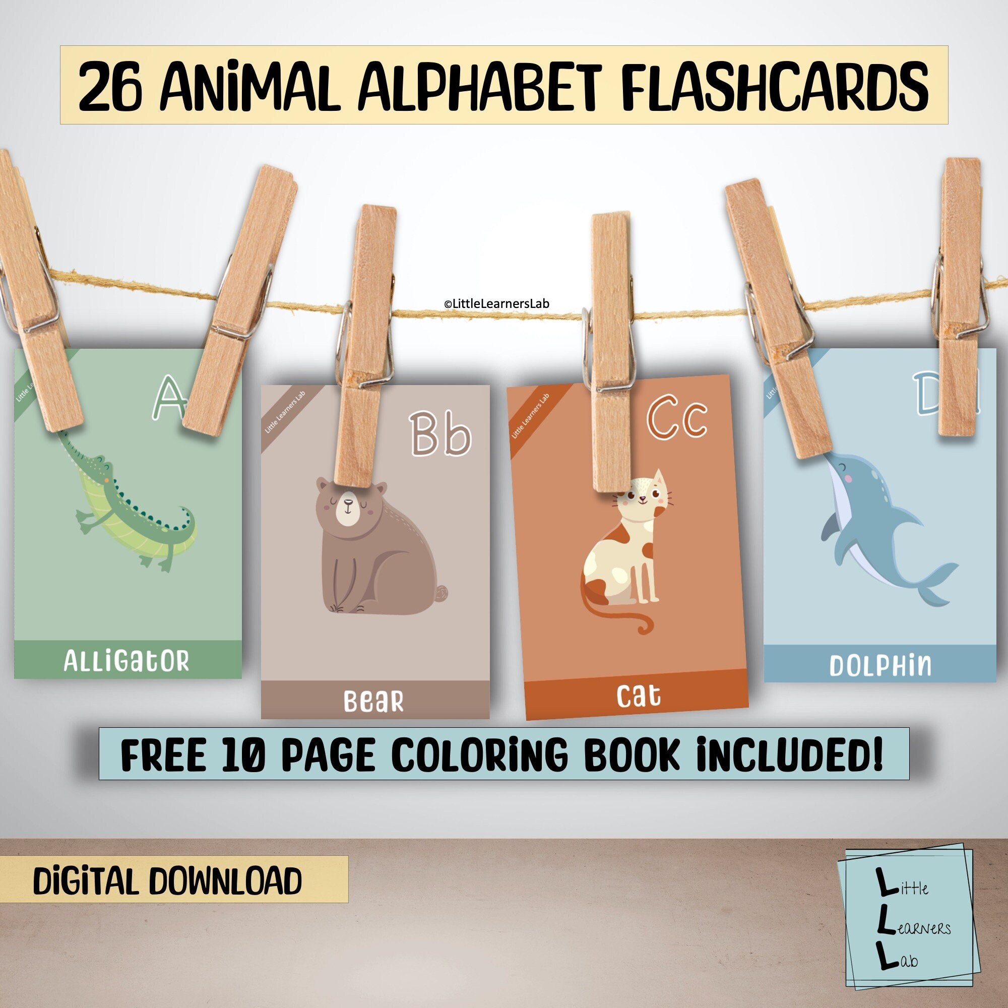 Printable Animal Alphabet Flash Cards, A-Z Cards, 26 ABC Flash Cards ...