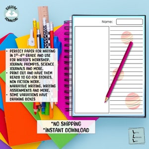 PRINTABLE Set of 3 Primary Lined Paper, Lined Paper, Wide Ruled Journal ...