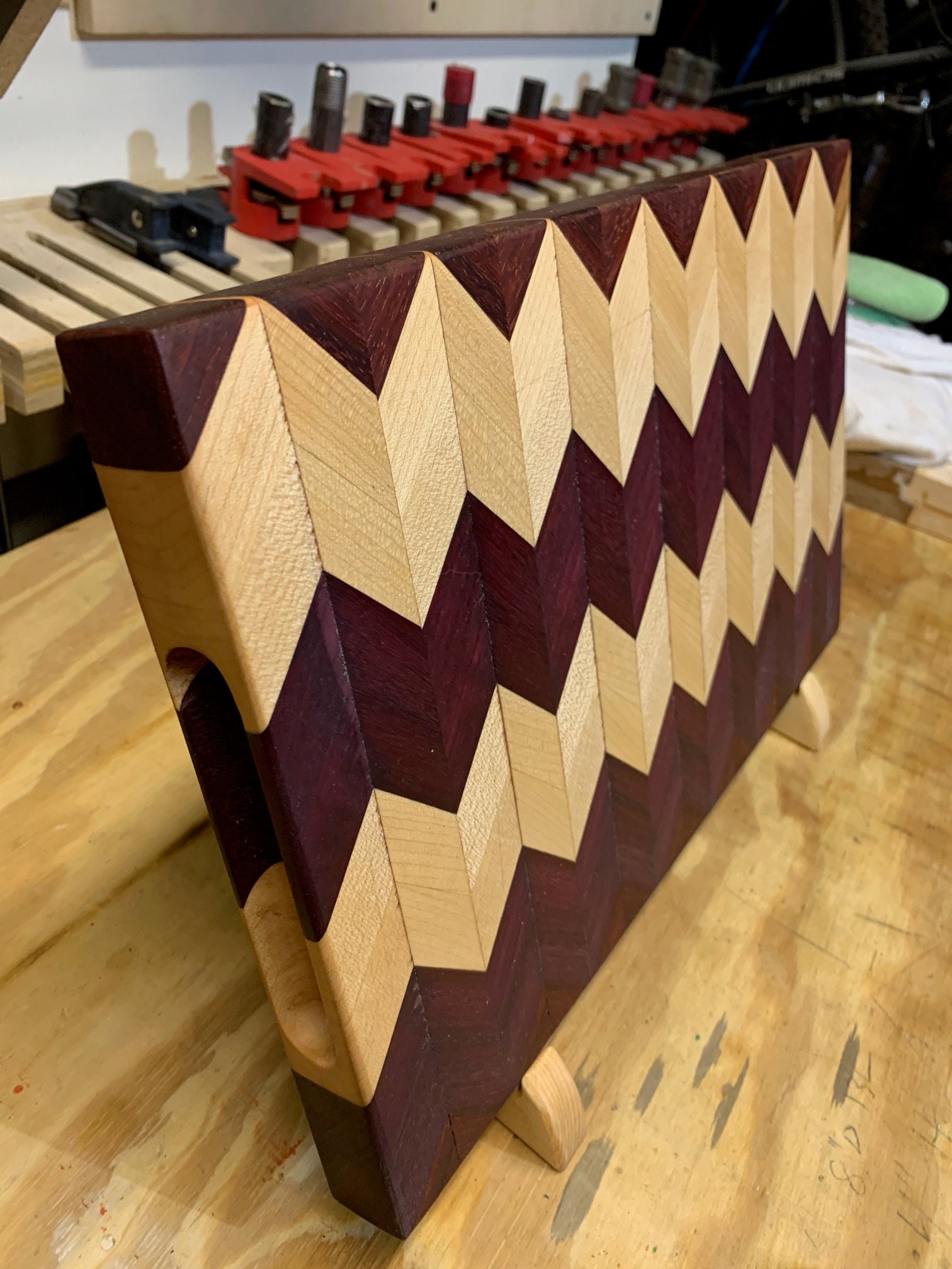 End Grain Cutting Board: Snakeskin Chevron, Hard Maple & Purple Heart ...
