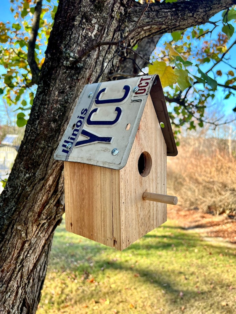 Cedar Birdhouse With License Plate Roof - Veteran Made - Custom Options ...