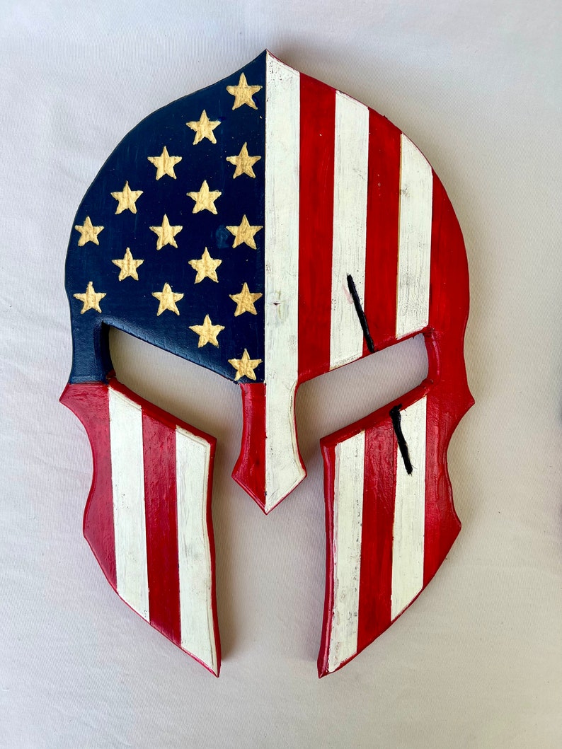 Spartan Helmet - American Flag - Two Sizes - Patriotic - Hand Carved 3/ ...