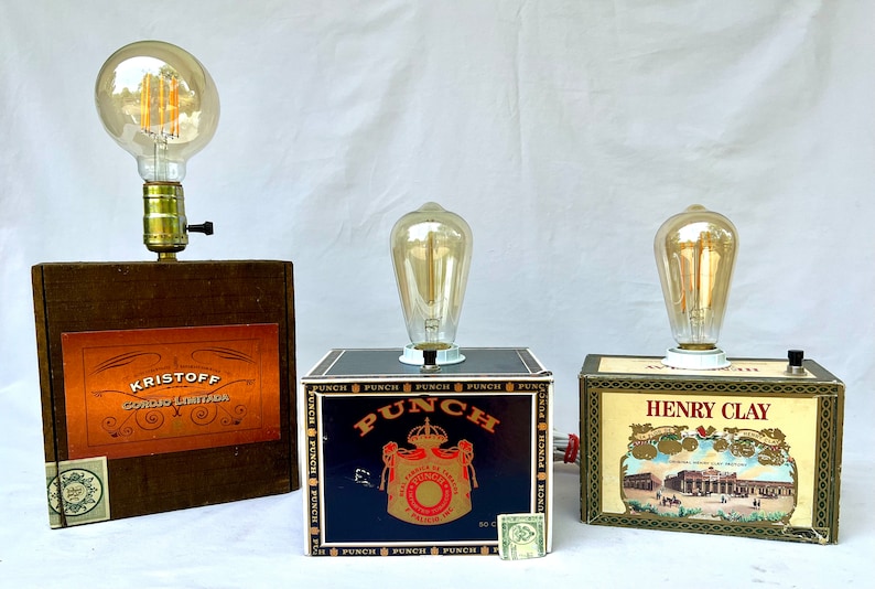 Cigar Box Lamp/ Edison Bulb Included / Table Lamp Cigar Box/ Fathers ...