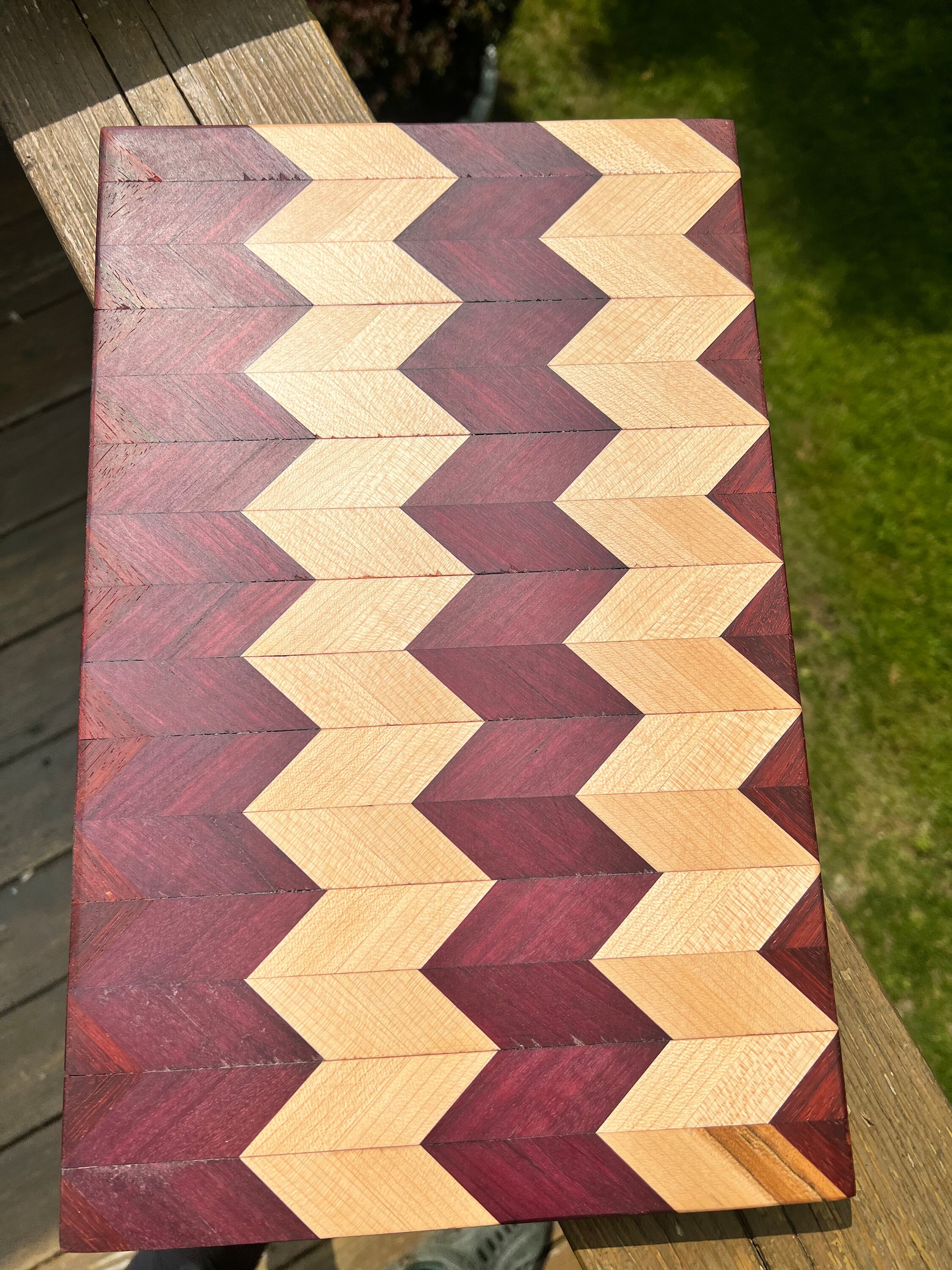 End Grain Cutting Board: Snakeskin Chevron, Hard Maple & Purple Heart ...