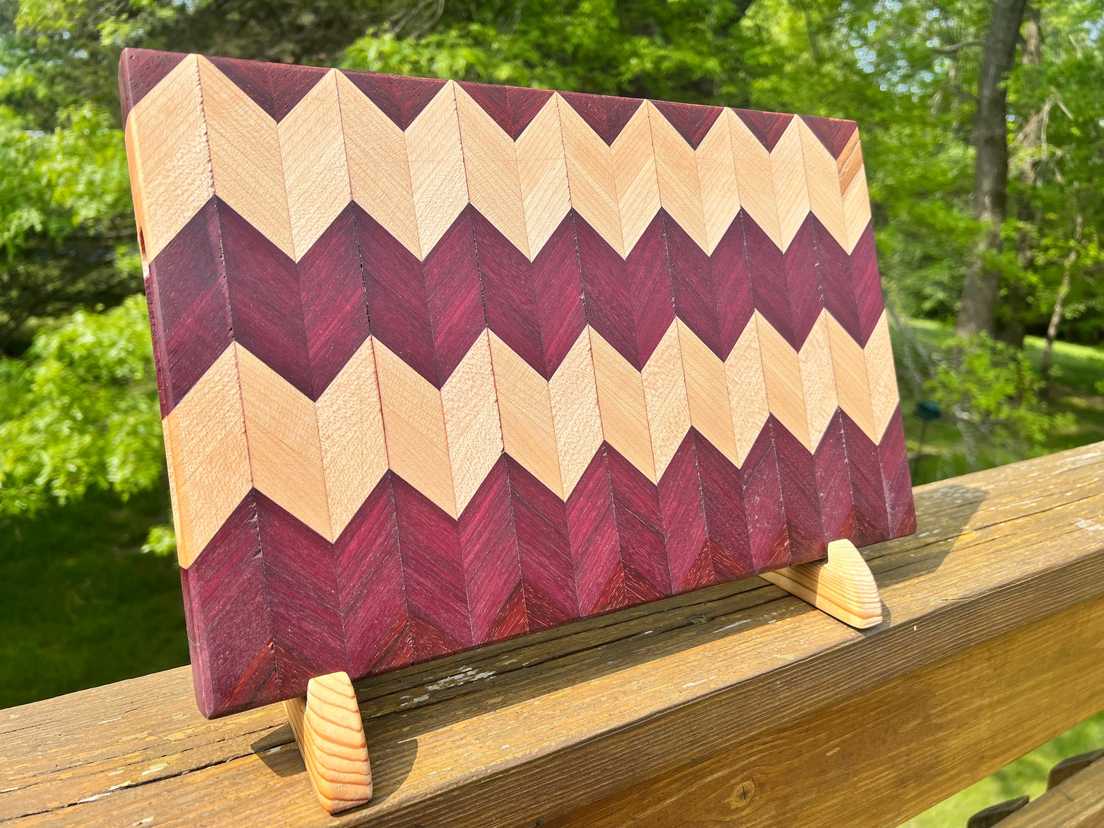 End Grain Cutting Board: Snakeskin Chevron, Hard Maple & Purple Heart ...