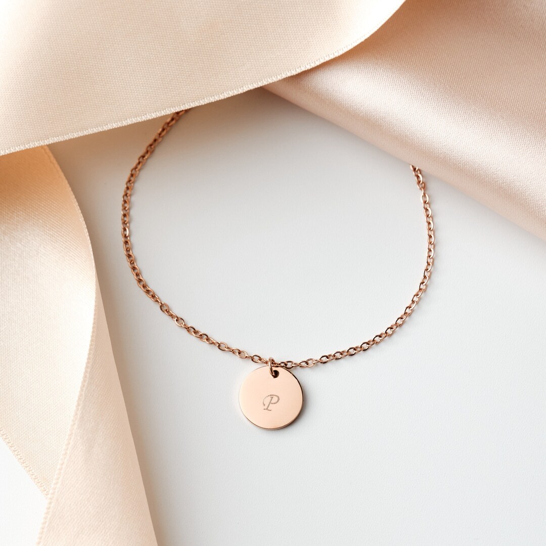Tiny Coin Engraved Initial Ankle Bracelet. Tiny Disc Custom Initial ...