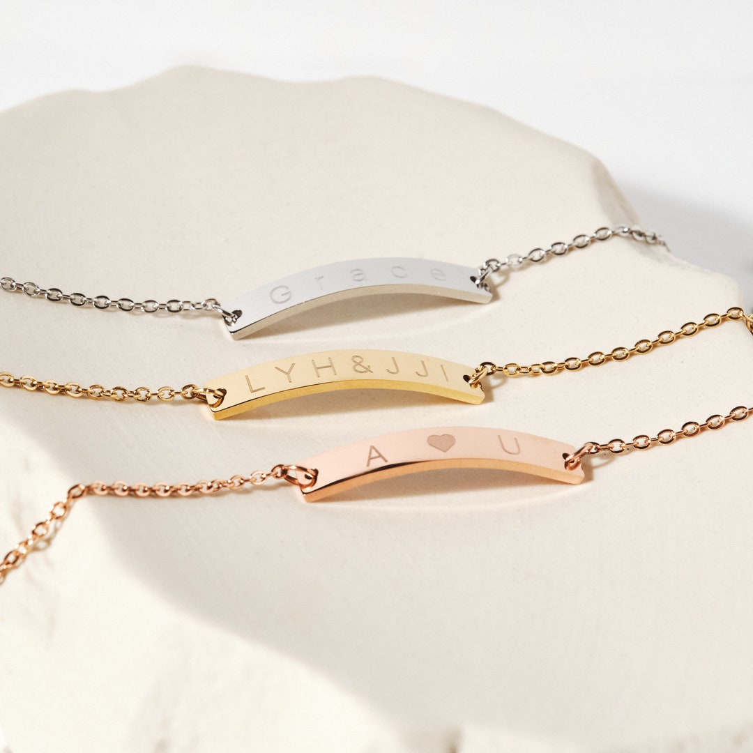 Customized Bracelet for Women Engraved Bar Bracelet. Engraved Name Bar ...