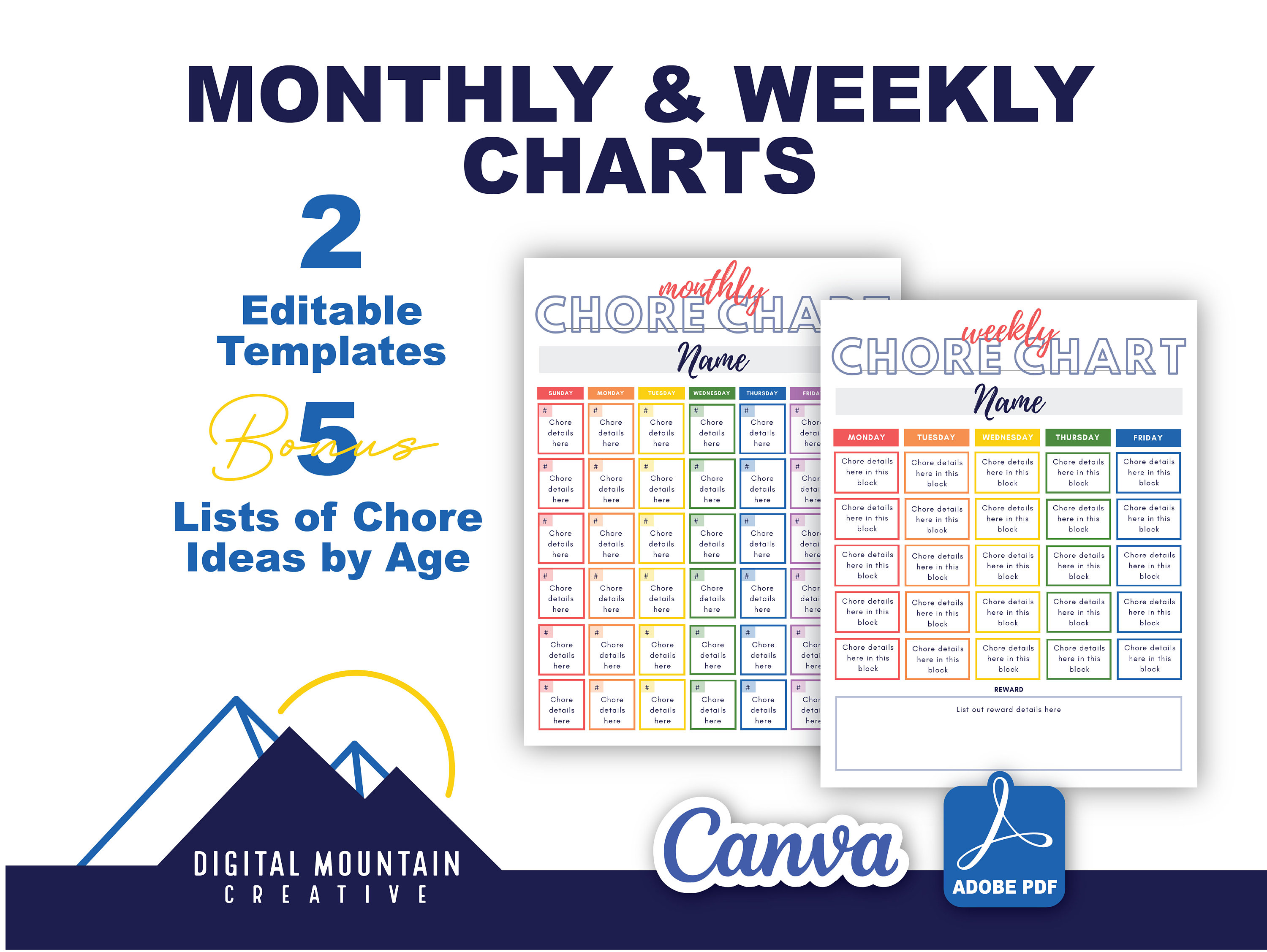 Monthly Chore Chart Weekly Chore Chart Editable Printable - Etsy