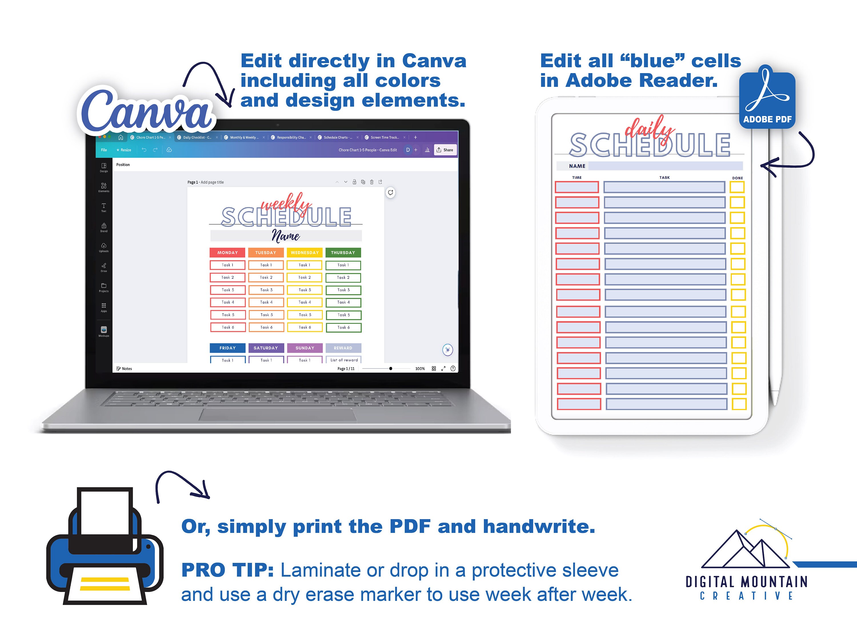 Daily Schedule Chart Weekly Schedule Chart Editable - Etsy