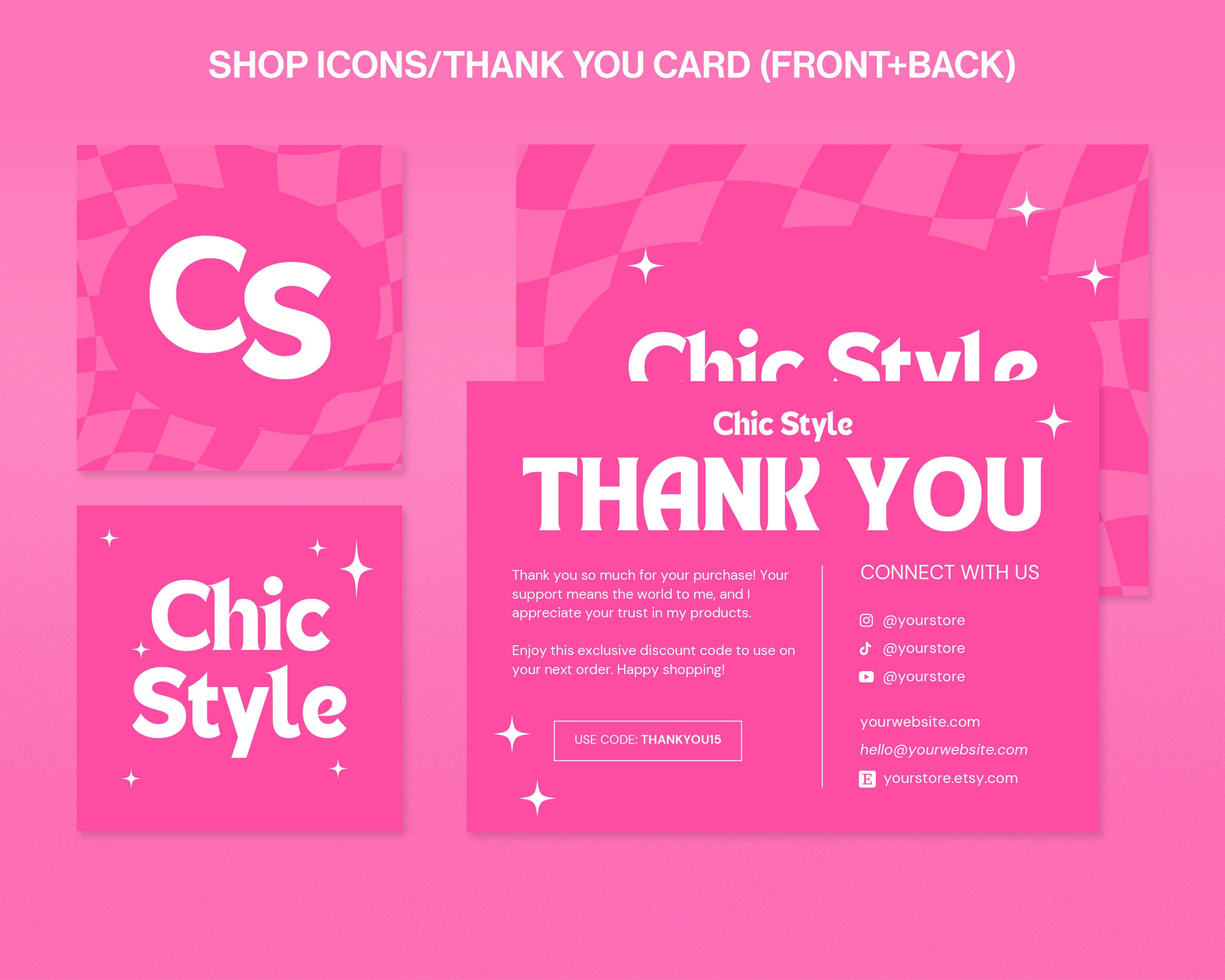 Pink Etsy Shop Bundle Retro Etsy Brand Kit for Fashion Store Funky Etsy ...