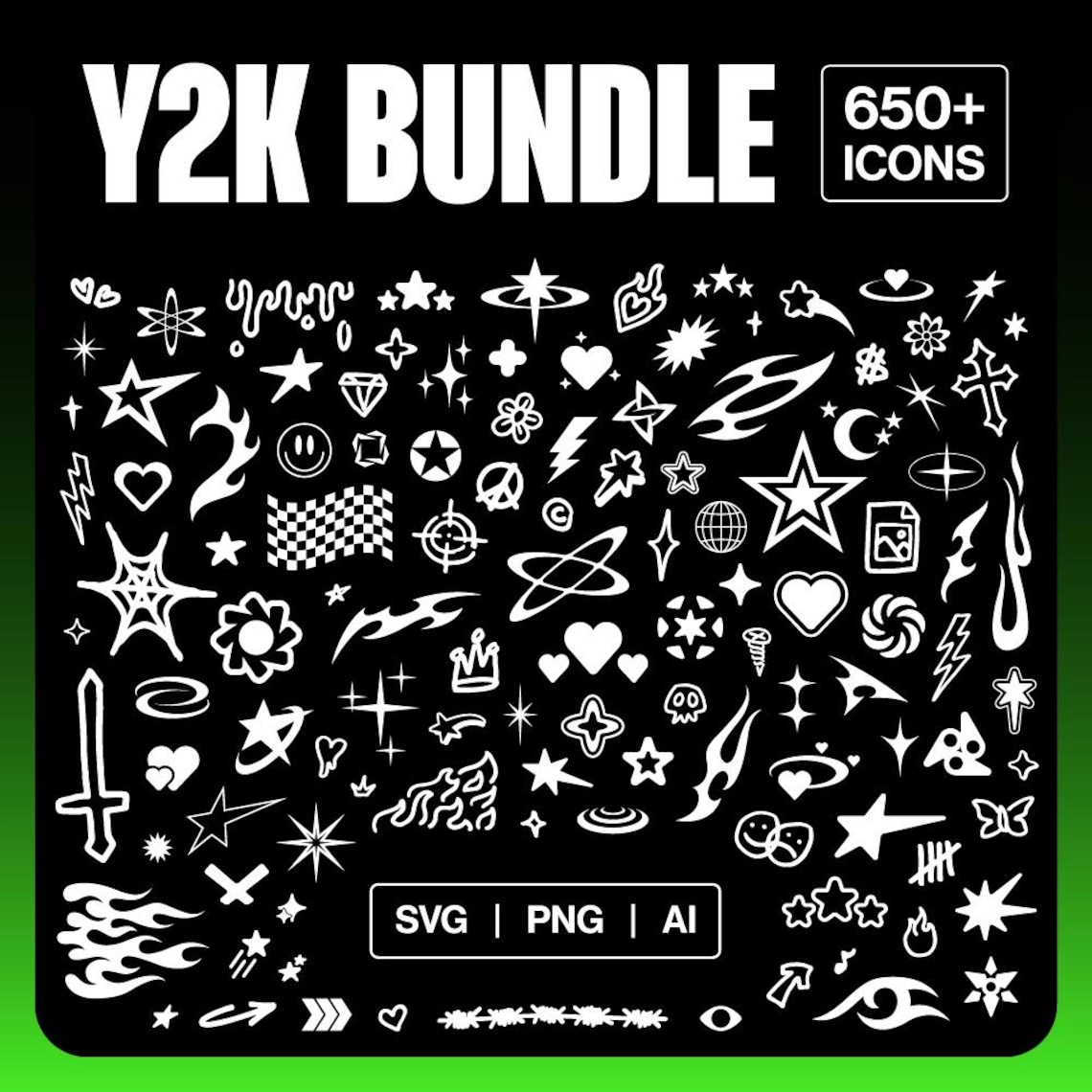 Y2K Icon Bundle Y2K Elements Retro Futuristic Y2K Icon Streetwear ...