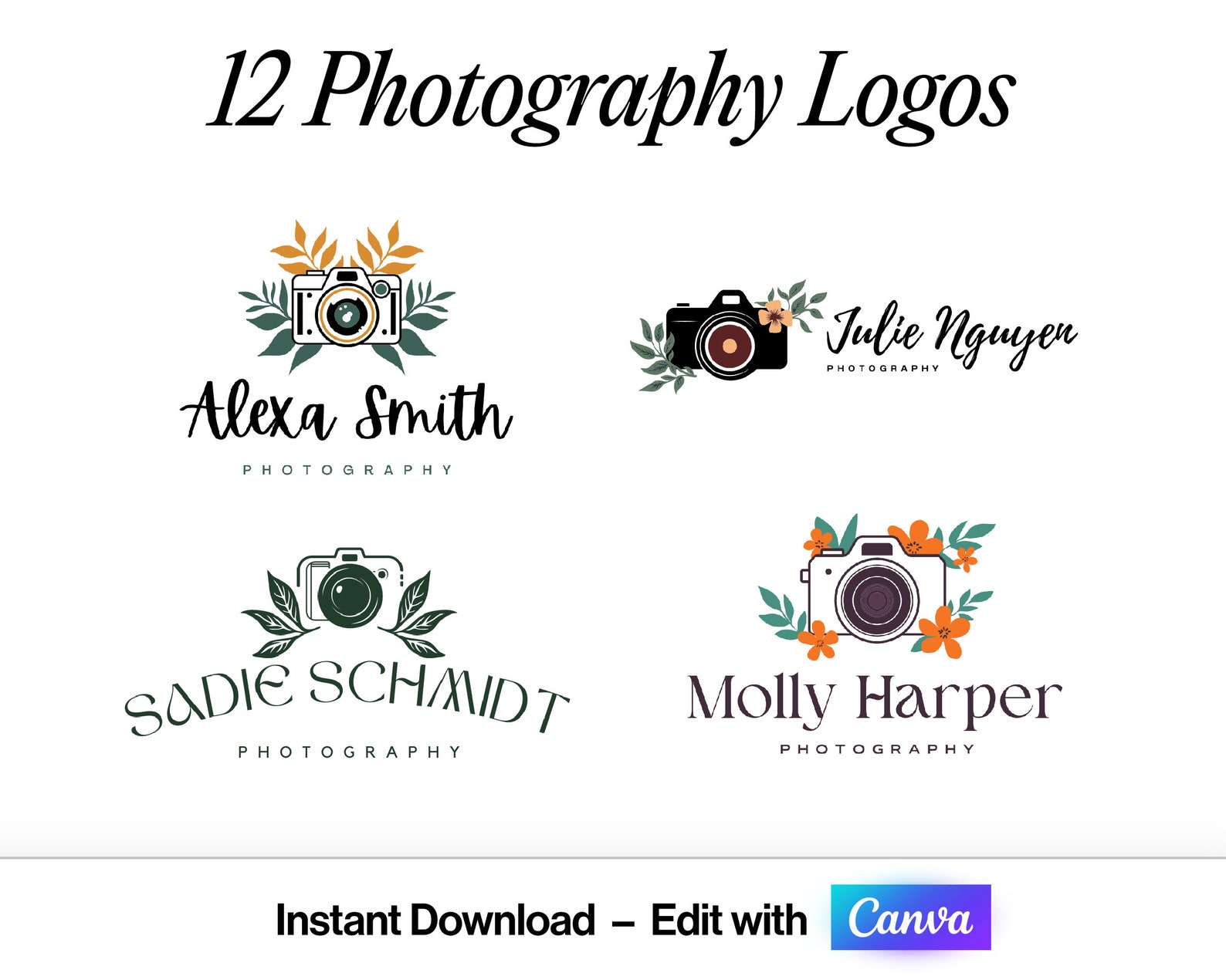 Editable Photography Logo Design, DIY Modern Canva Logo, Custom Logo ...