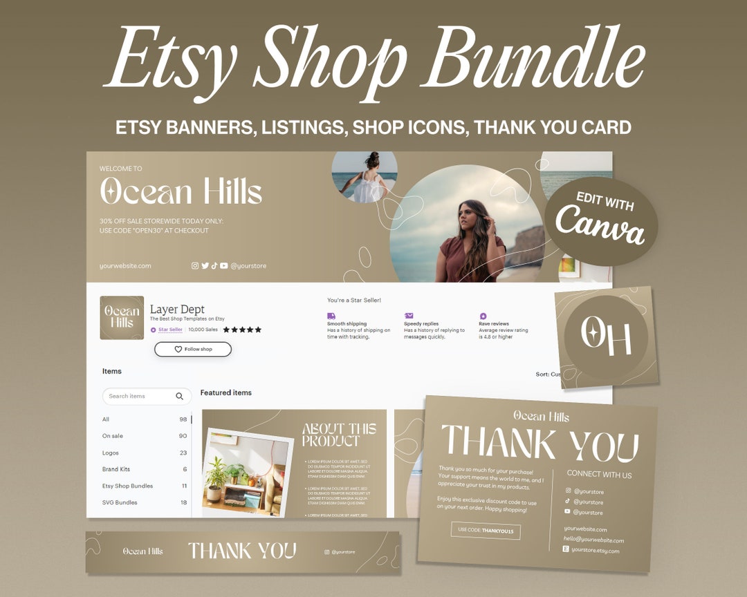 Beige Etsy Shop Bundle Modern Etsy Brand Kit for Fashion Store Clean ...
