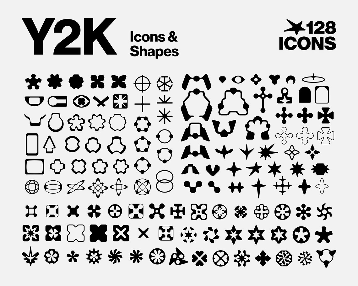 Y2K Icon Pack Cyber Y2K Elements Retro Futuristic Y2K Icon Streetwear Clothing Brand Y2K ...