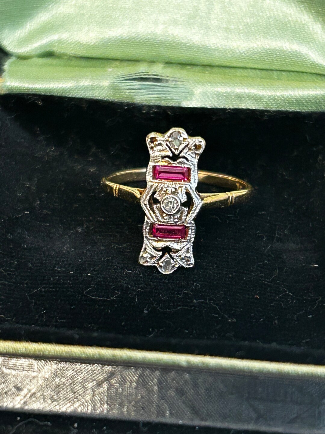 18k Art Deco Ruby and Diamond Ring Size 8 - Etsy