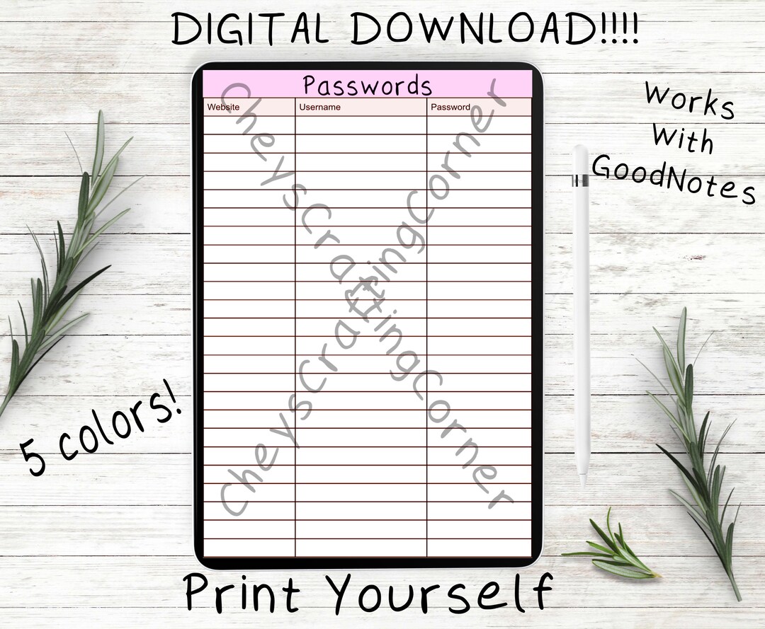 Digital Password Tracker Keeper Printable Password Tracker, Password ...