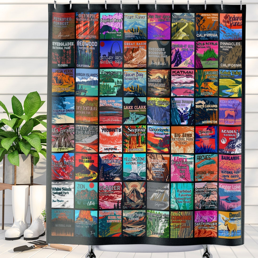 US National Parks Shower Curtain | All 63 US National Parks WPA Poster ...