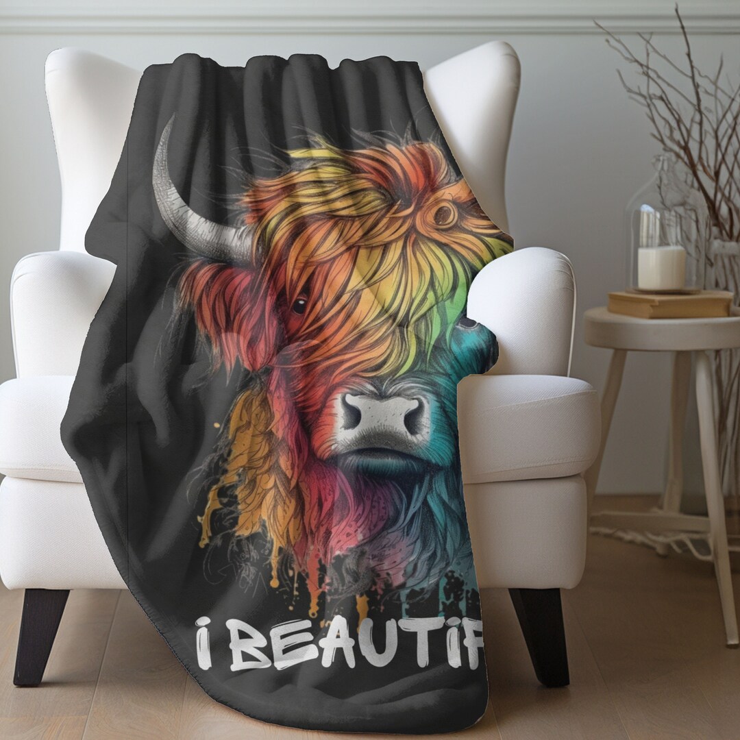 Highland Cow Throw Blanket | Super Soft Grunge Graffiti Art Cow Blanket ...