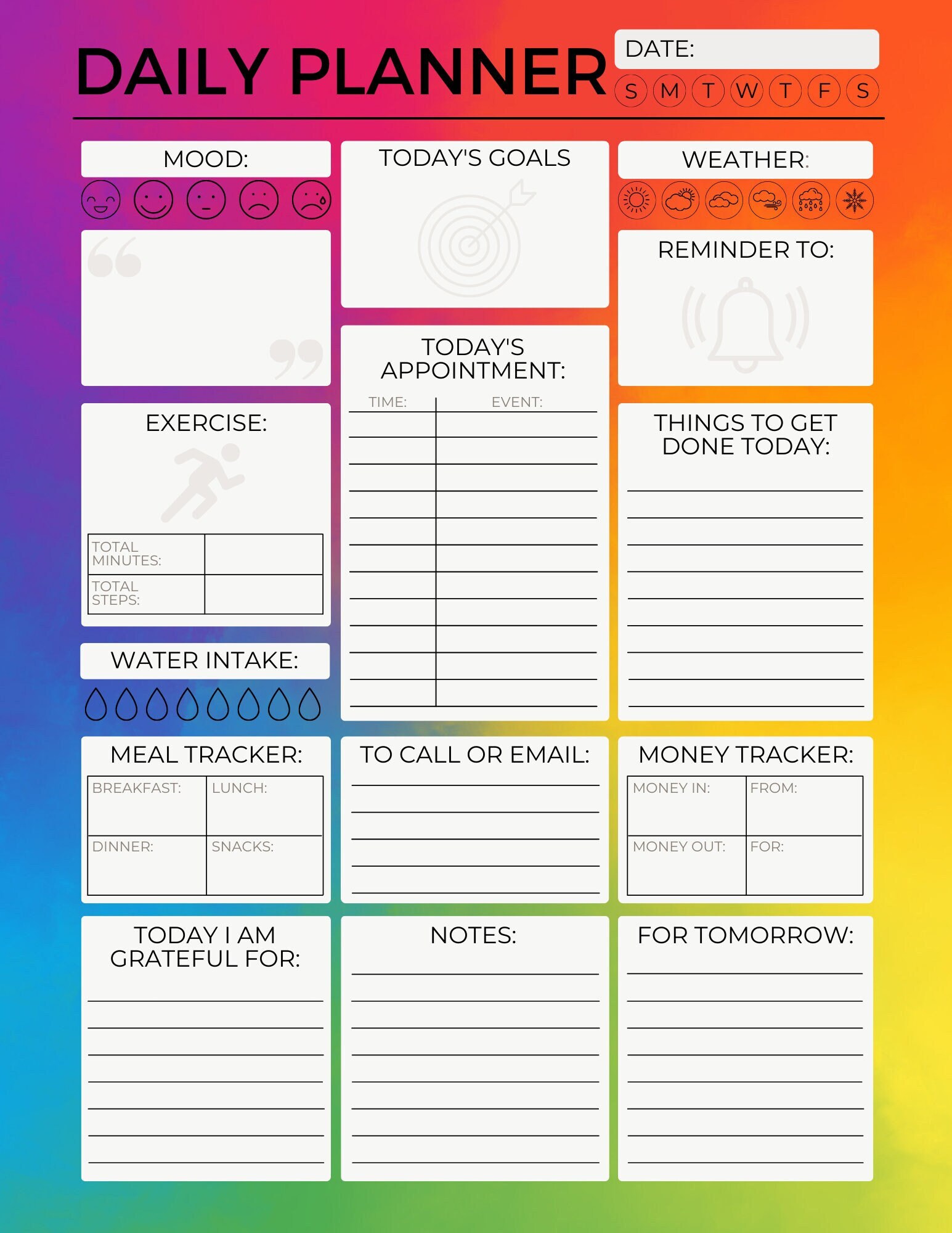 Daily Planner Bold Rainbow - Etsy