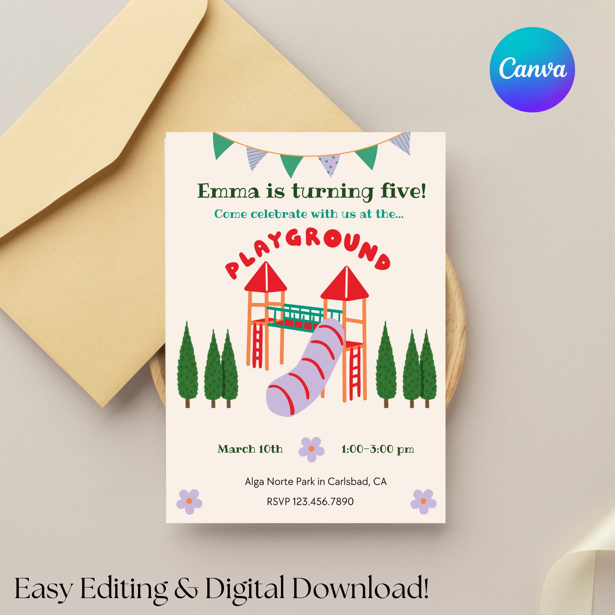 Playground Birthday Party Invitation, Editable Kids Birthday Invitation ...
