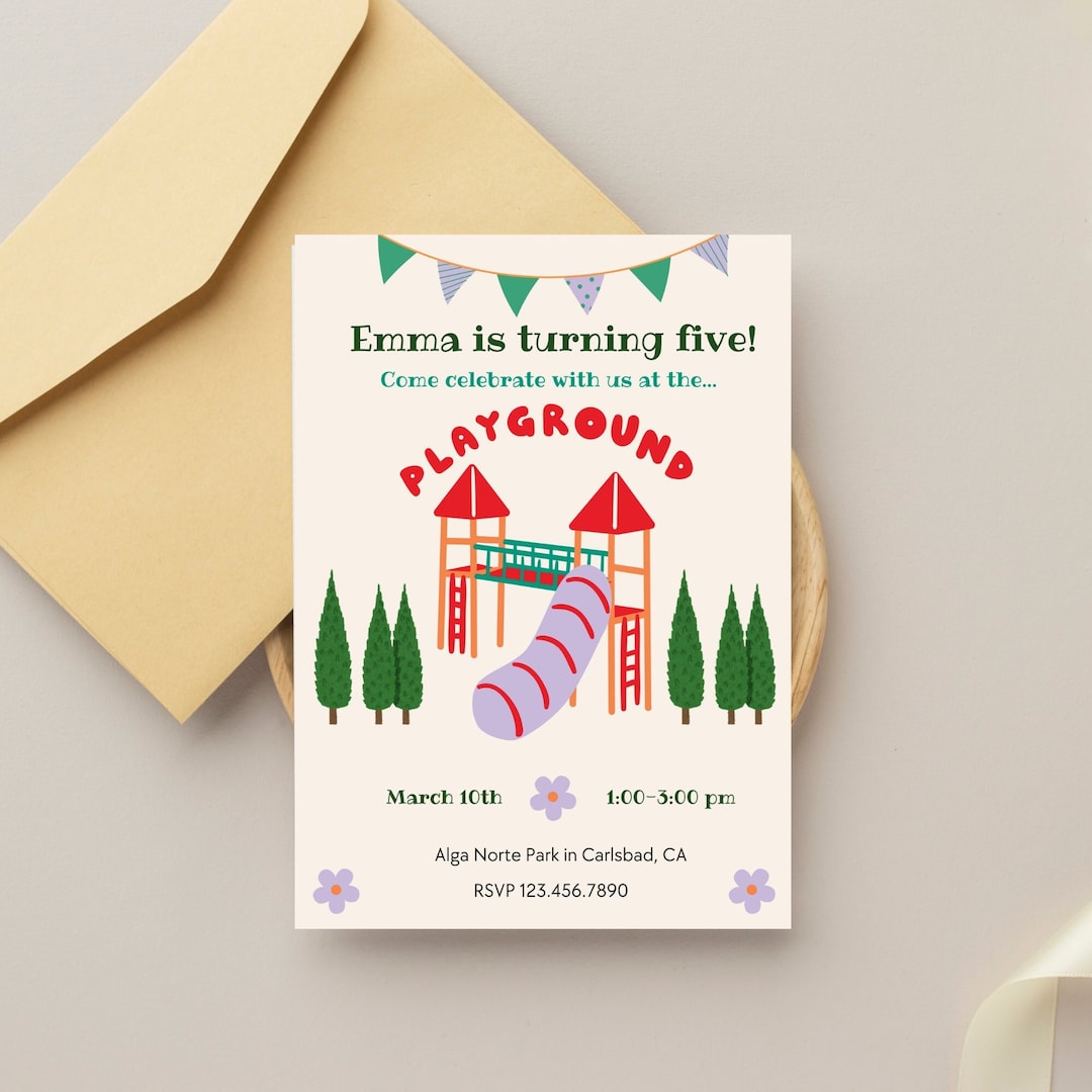 Playground Birthday Party Invitation, Editable Kids Birthday Invitation ...