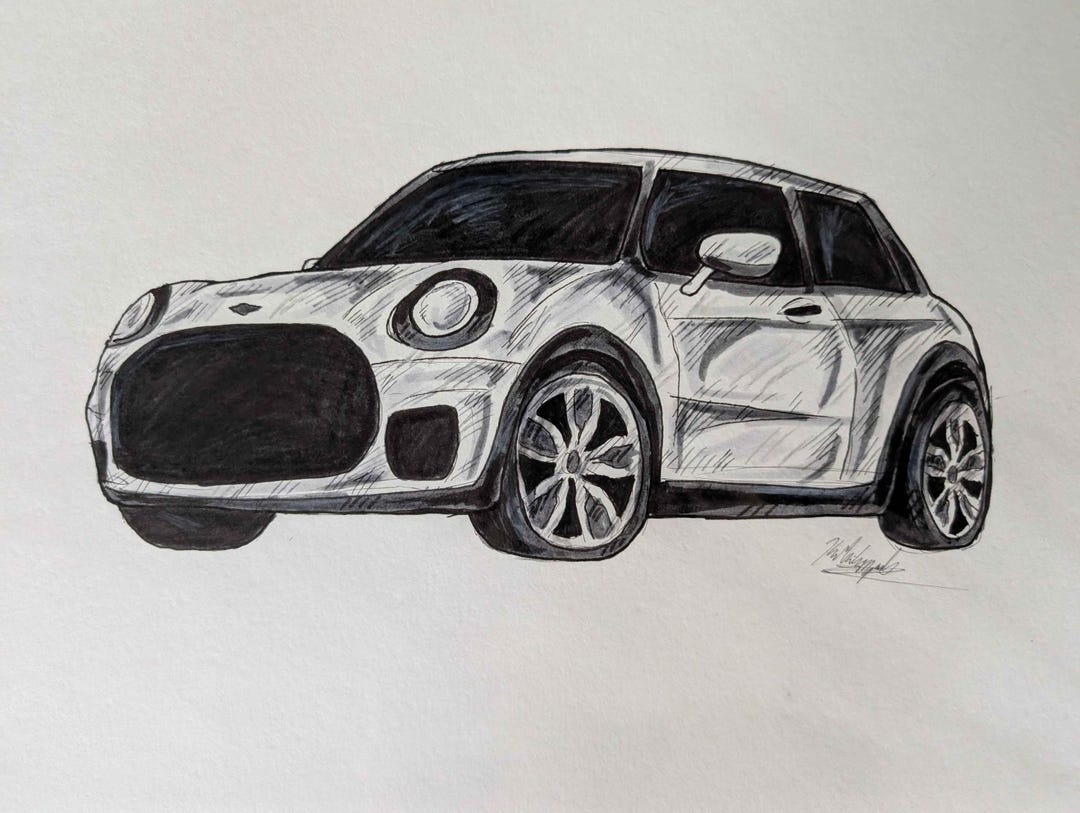 Mini Cooper Original Drawing (b&w) 9x12 - Etsy