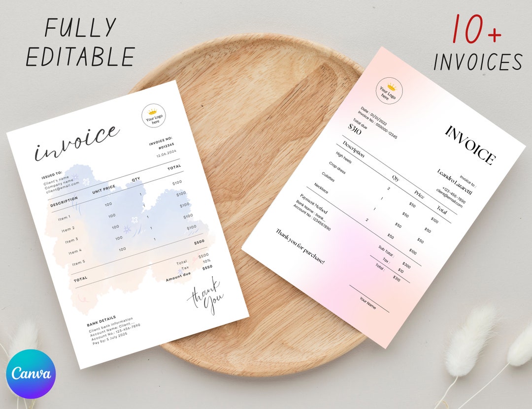 Invoice Template Bundle, Editable on Canva, Customizable, Small ...
