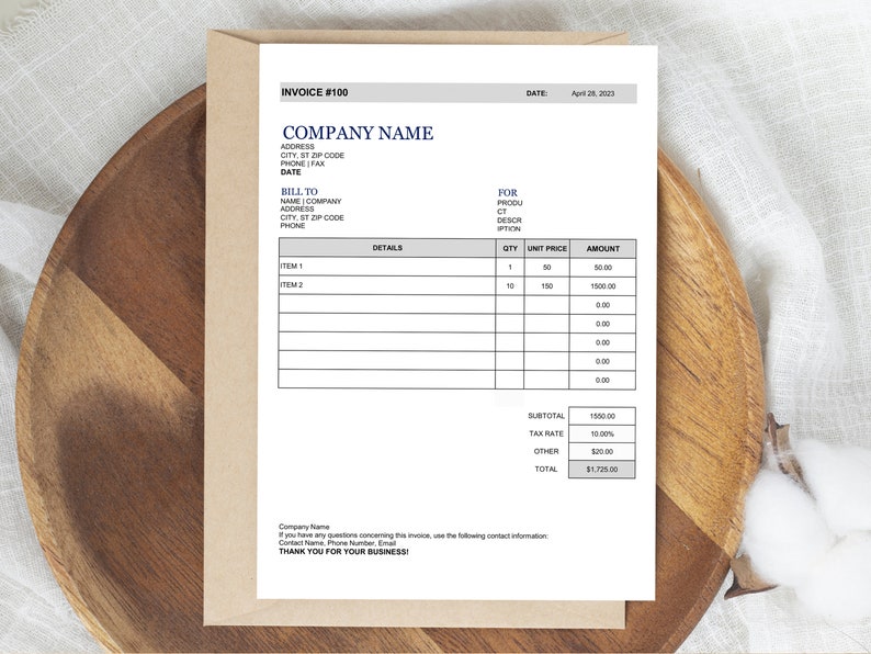 Editable Invoice Excel Template, Modern, Professional Invoice ...