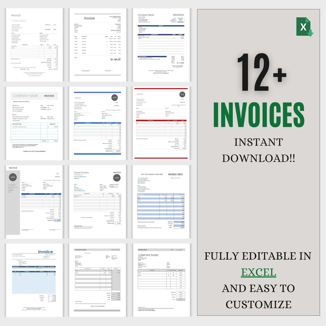 Editable Invoice Excel Template, Modern, Professional Invoice ...