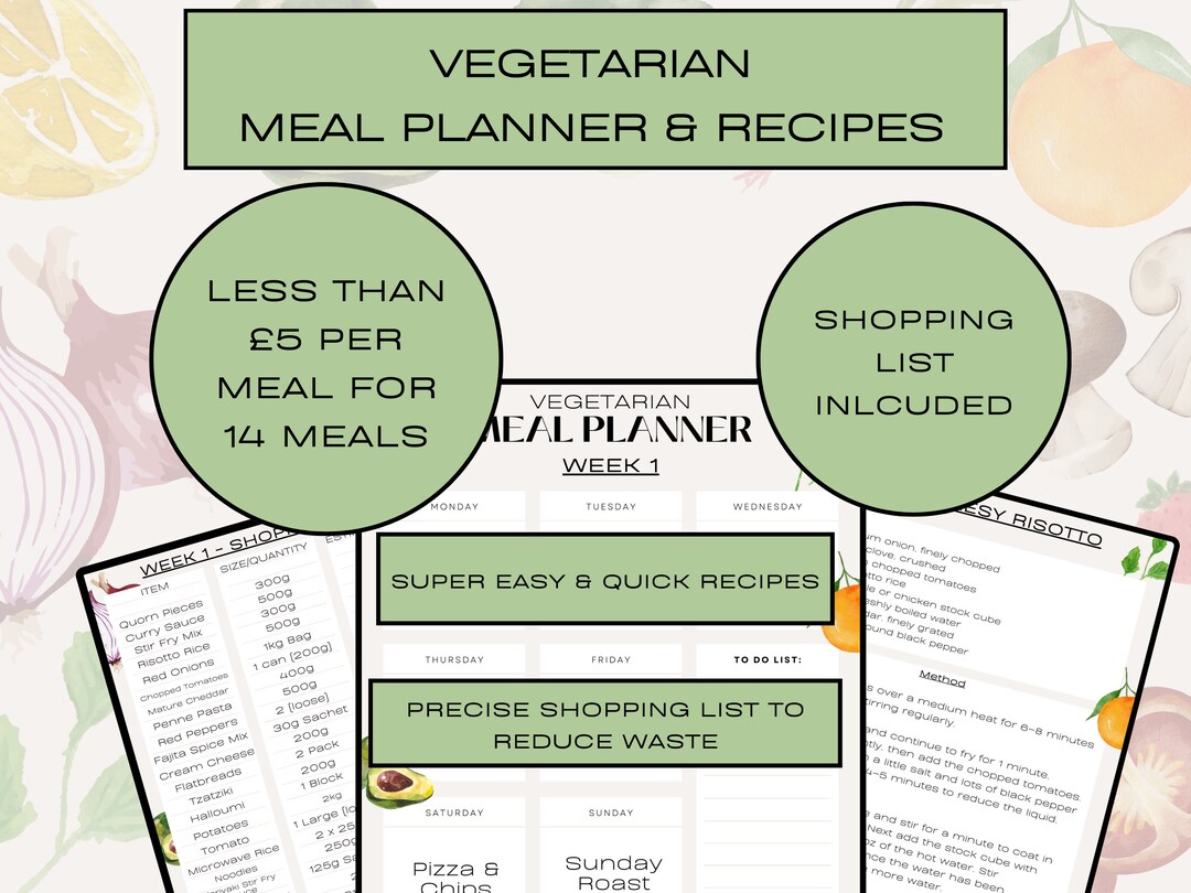 Vegetarian Meal Planner, Printable, Digital Meal Planner, Meal Prep ...