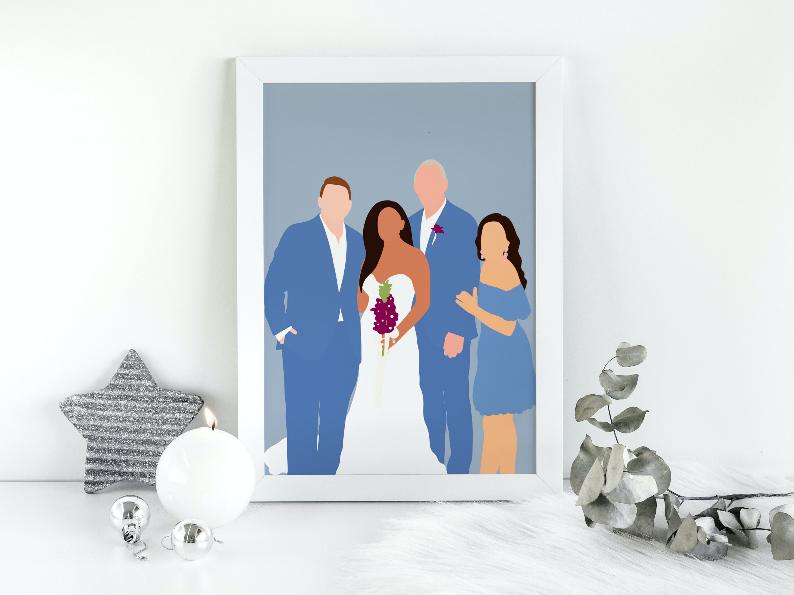 Custom Couple Wedding Portrait Faceless, Soulmate Drawing From Photo ...