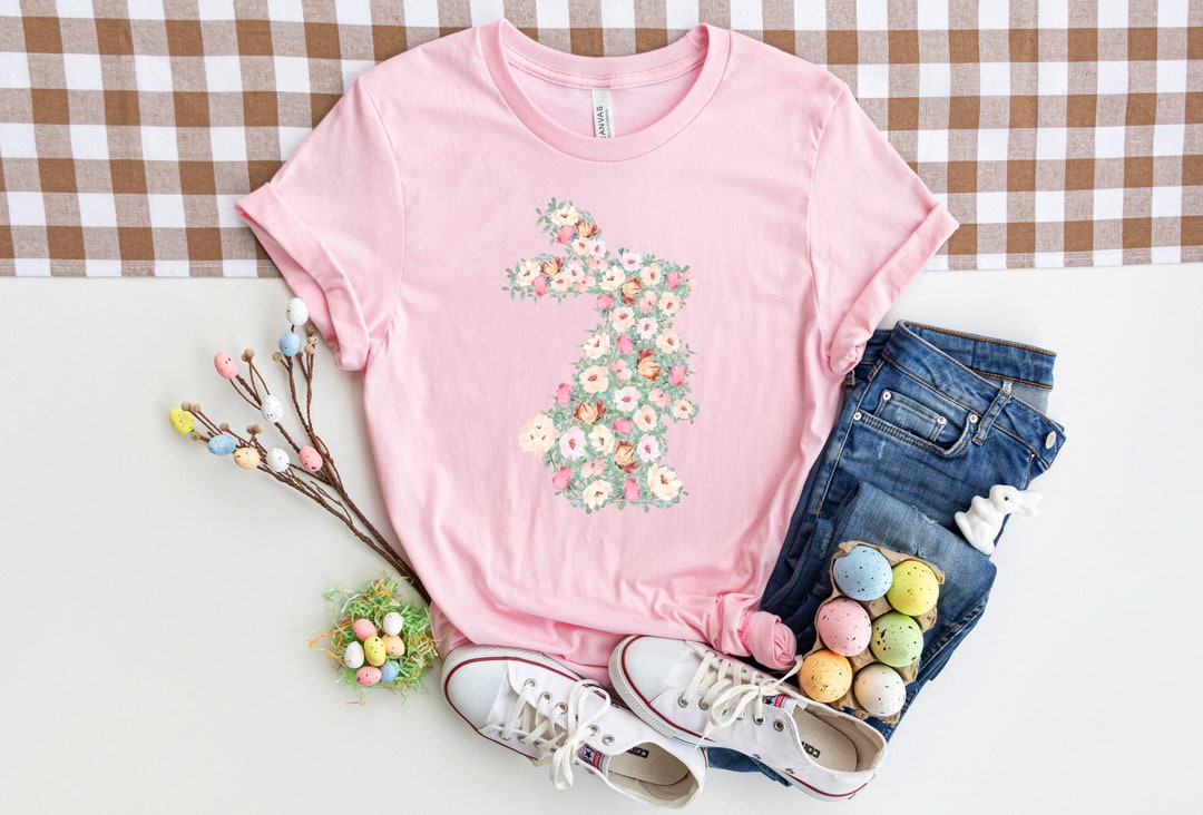 Easter Woman Shirt,floral Bunny Shirt, Easter Shirts, Rabbit Silhouette ...
