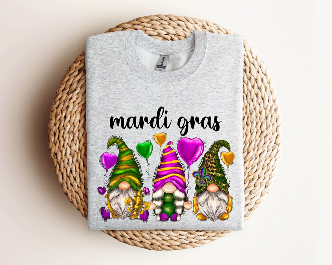 Mardi Gras Gnome Sweatshirt, Mardi Gras Sweater, Fleur De Lis, Fat ...
