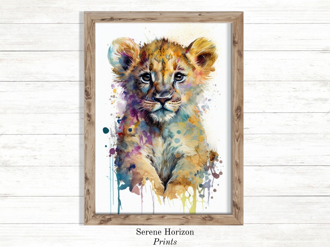 Watercolor Lion Cub Portrait | PRINTABLE Wall Art | DIGITAL Art Print ...
