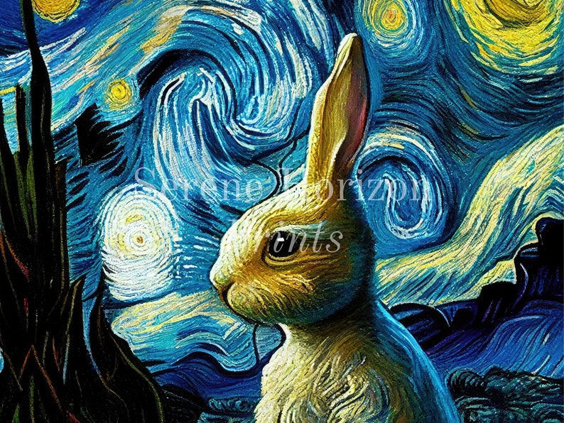 Van Gogh Inspired Bunny Rabbit Portrait | Printable Wall Art | Classic ...